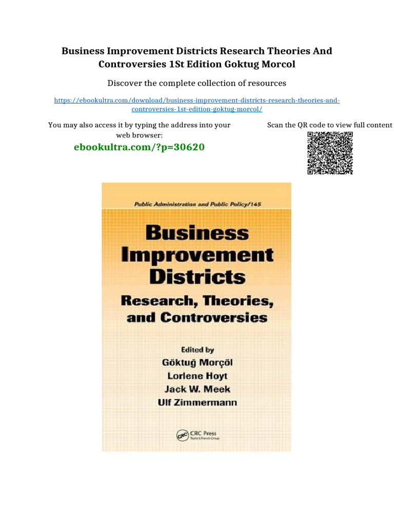 Business Improvement Districts Research Theories and Controversies 1st ...