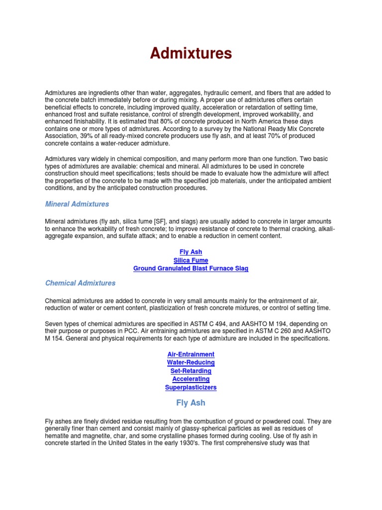 Admixtures | PDF | Fly Ash | Concrete