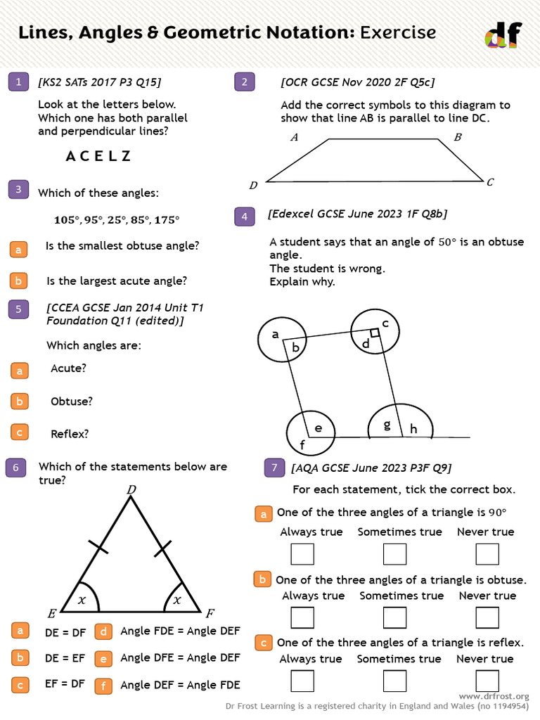 Lines Angles and Geometric Notation - Exercise | PDF | Angle | Triangle