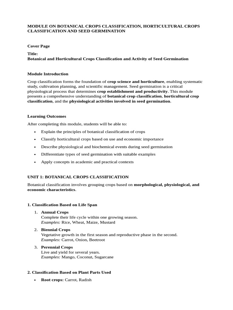 Module On Botanical Crops Classification Online Work Activity | PDF ...