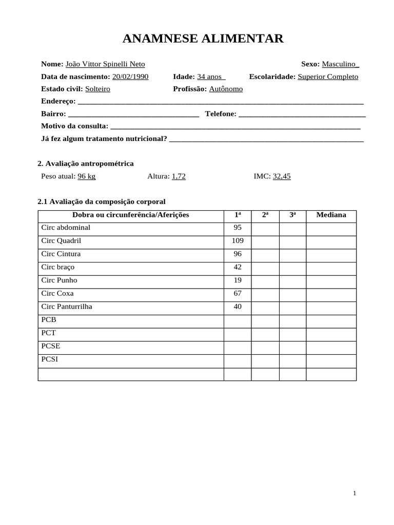 Anamese Adulto Antropometria | PDF