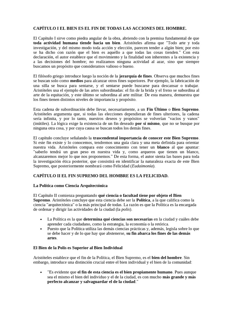 Capítulo i El Bien Es El Fin de Todas Las Acciones Del Hombre | PDF ...