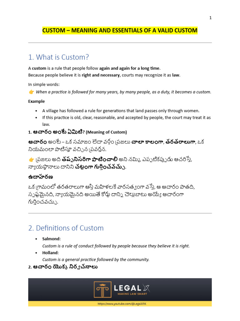 Define custom and explain the essentials of a valid custom | PDF