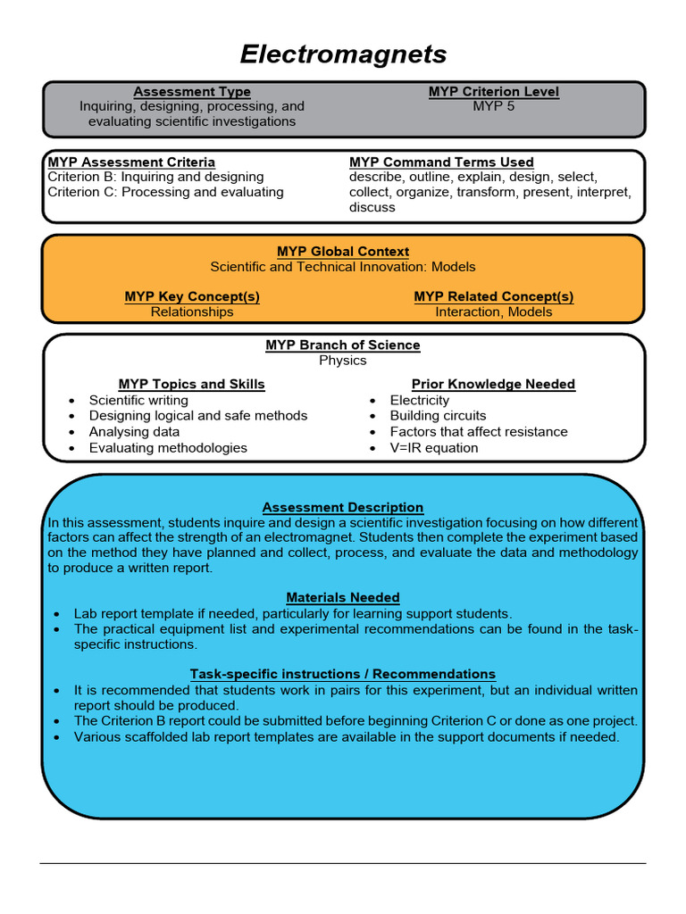 MYP 5 Assessment On Electromagnets in Crit. (B &C) | PDF | Scientific ...