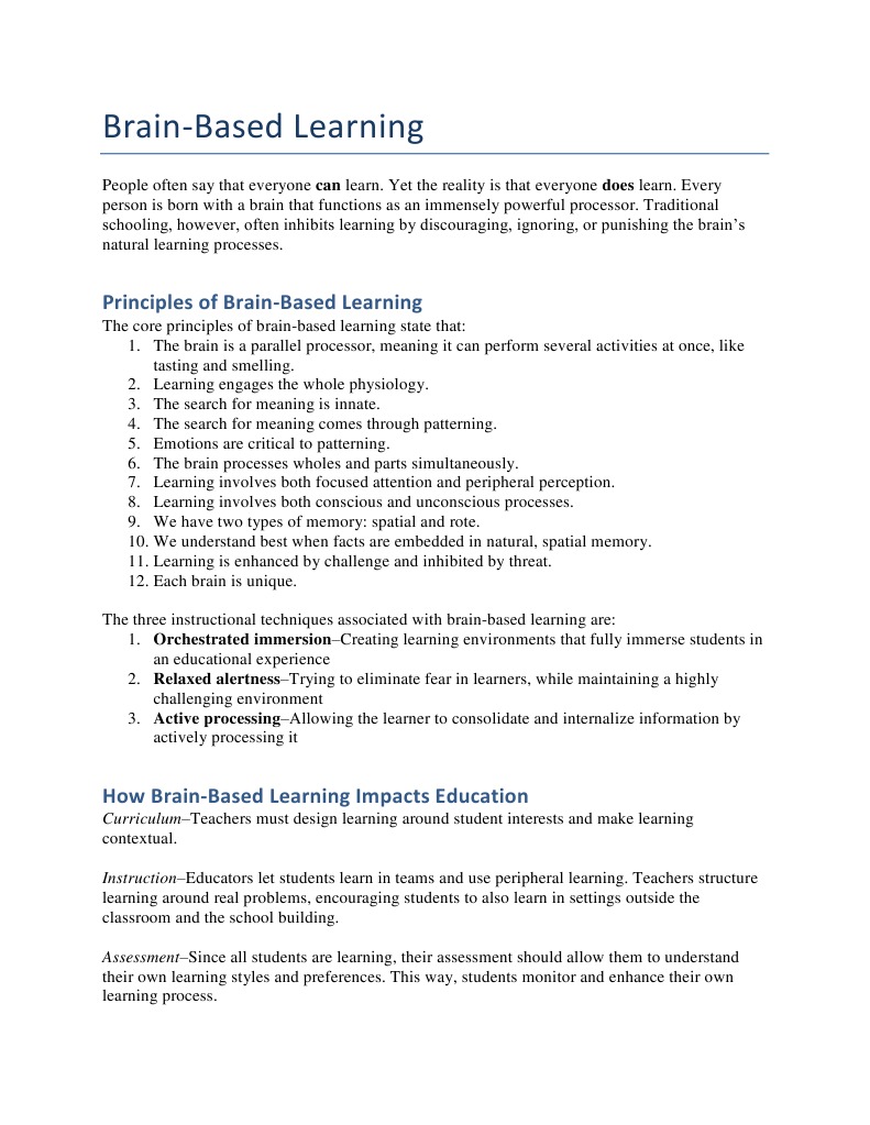 Brain-Based Learning Principles | PDF | Memory | Brain