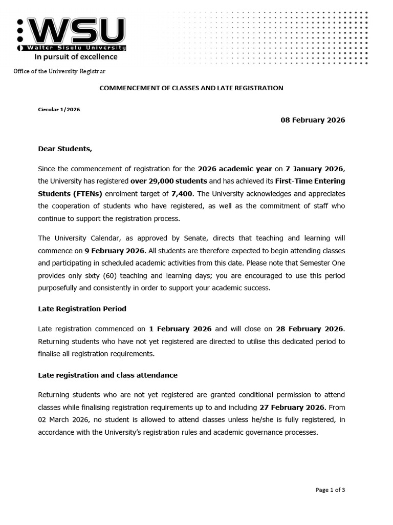 Circular 1 - 2026 Class & Late Registration | PDF | Justice | Crime ...