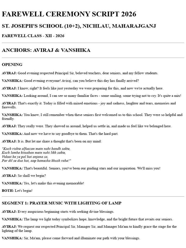 Farewell Script Final - MD | PDF