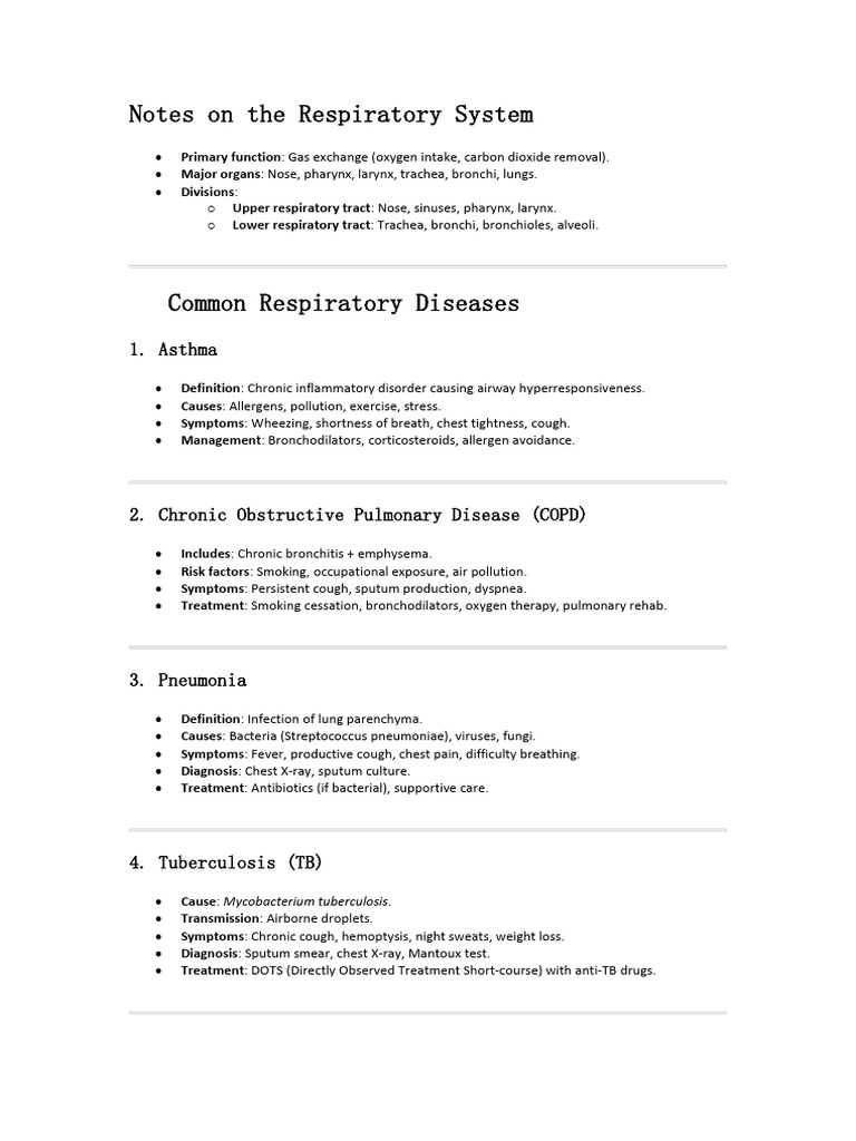 Notes On The Respiratory System | PDF | Respiratory Tract | Respiratory ...