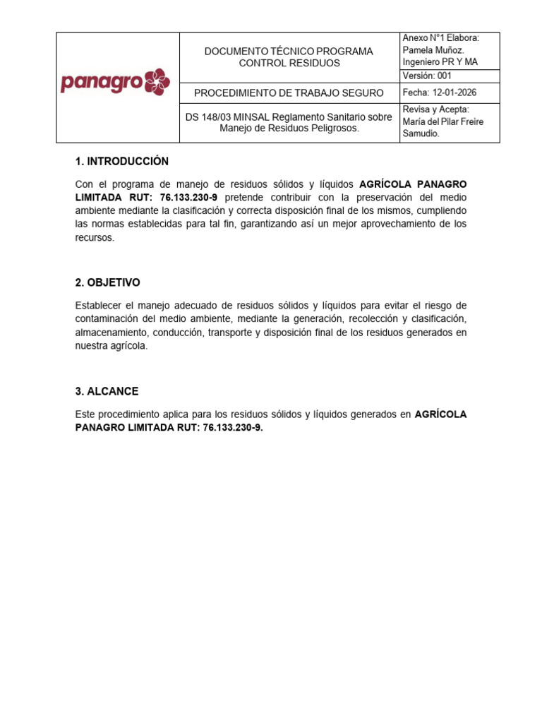 Programa Control Residuos DS 148 Los Lingues | PDF | Residuos ...