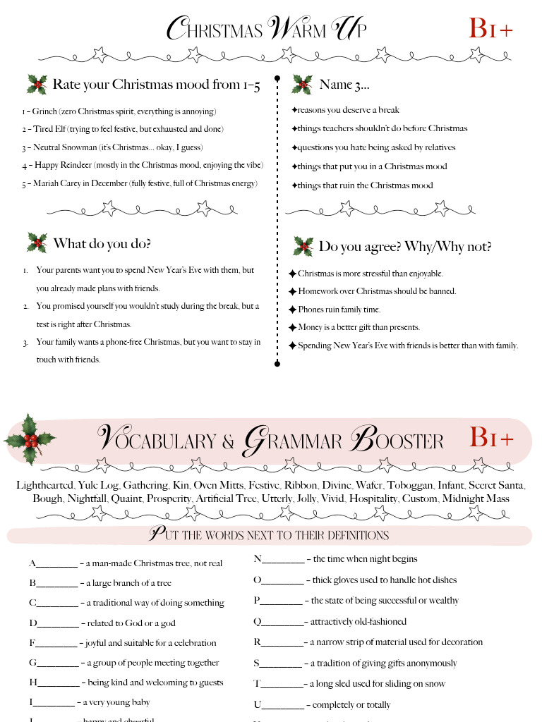 Christmas Vocabulary & Grammar Booster b1+ | PDF | Christmas ...
