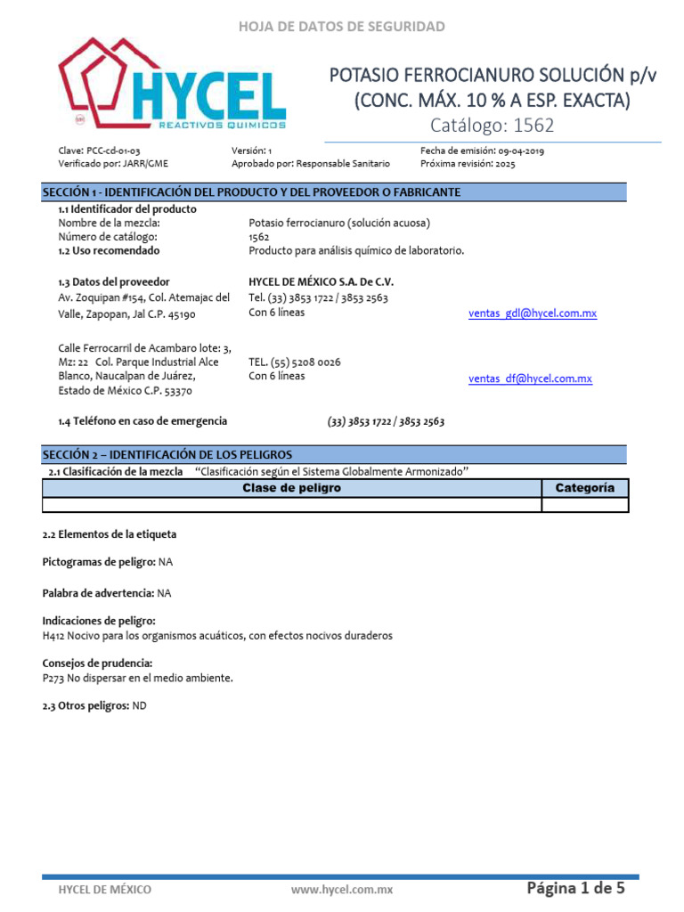 Hds17 - Ferrocianuro de Potasio 10%. | PDF | Agua | Cianuro