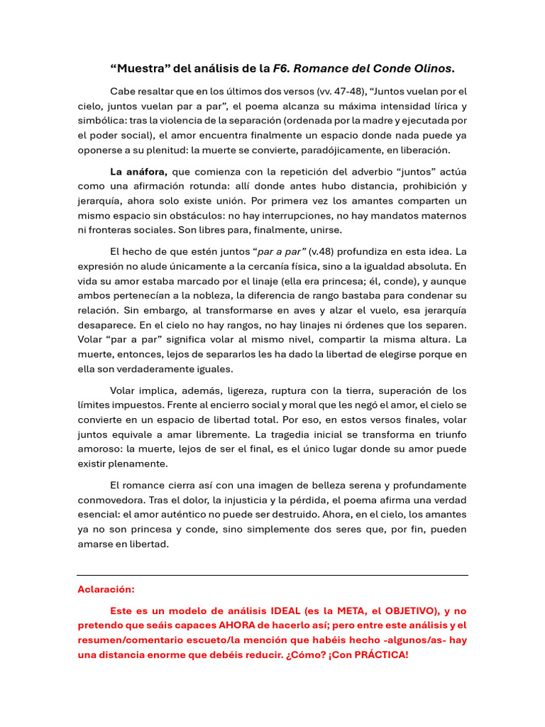 Muestra Del Análisis de La F6. Conde Olinos | PDF | Amor