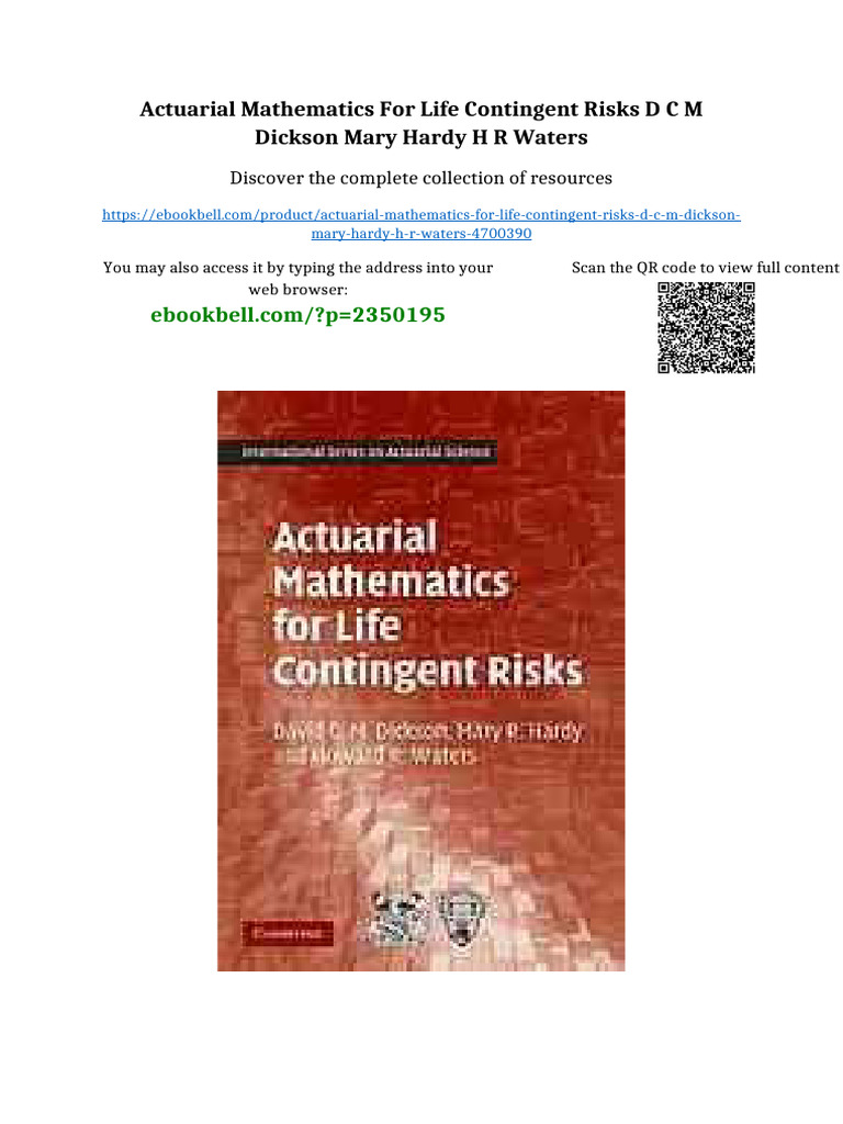 Actuarial Mathematics For Life Contingent Risks D C M Dickson Mary ...