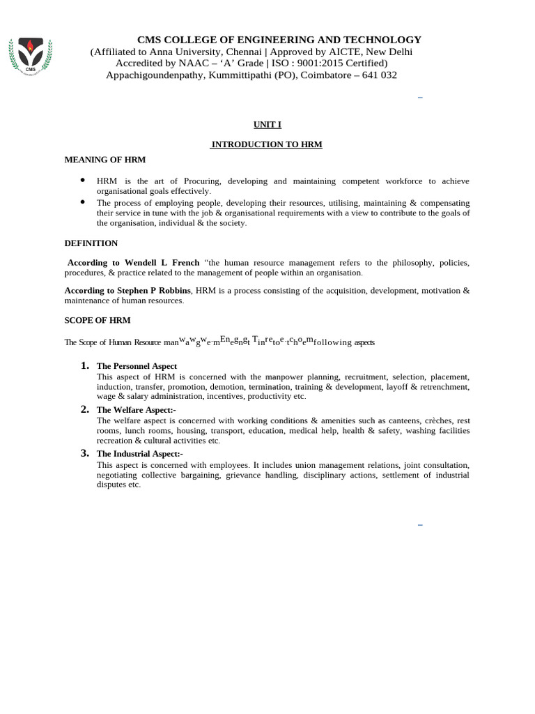 GE3754 Human Resource Management Lecture Notes 1 | PDF | Recruitment ...