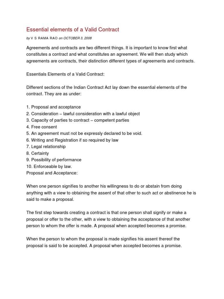 Essential elements of a Valid Contract: Vsramarao
