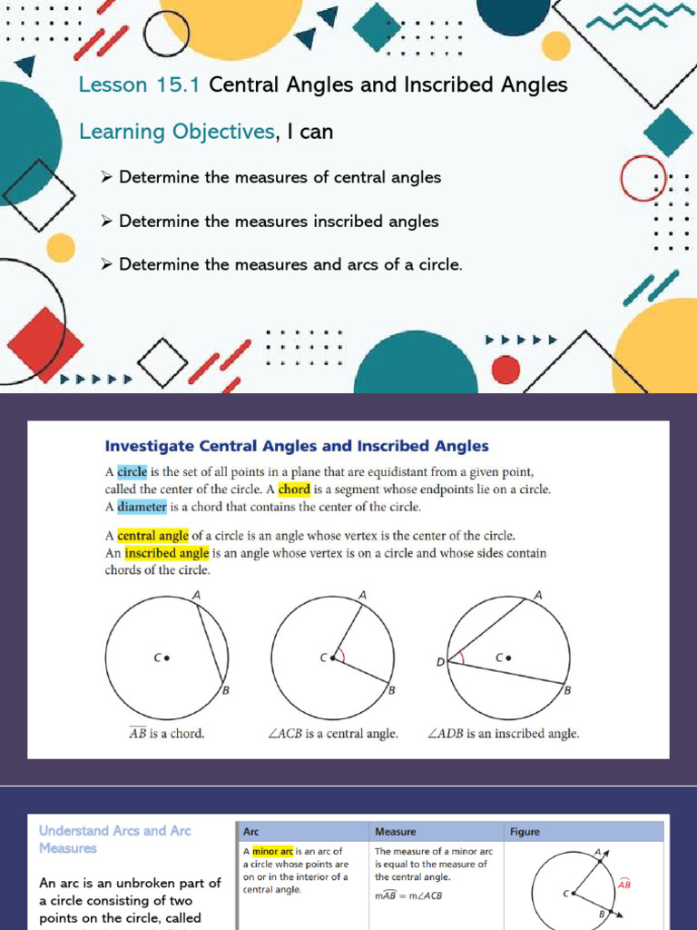 Central Angles and Inscribed Angles | PDF