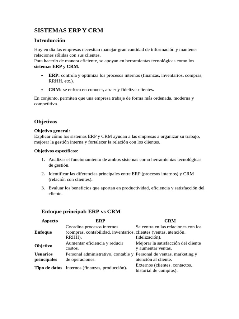 Sistemas Erp y CRM Word | PDF | Planificación de recursos empresariales ...