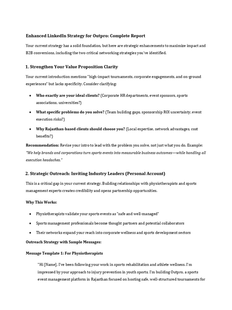 Enhanced LinkedIn Strategy For Outpro - Complete Report | PDF ...