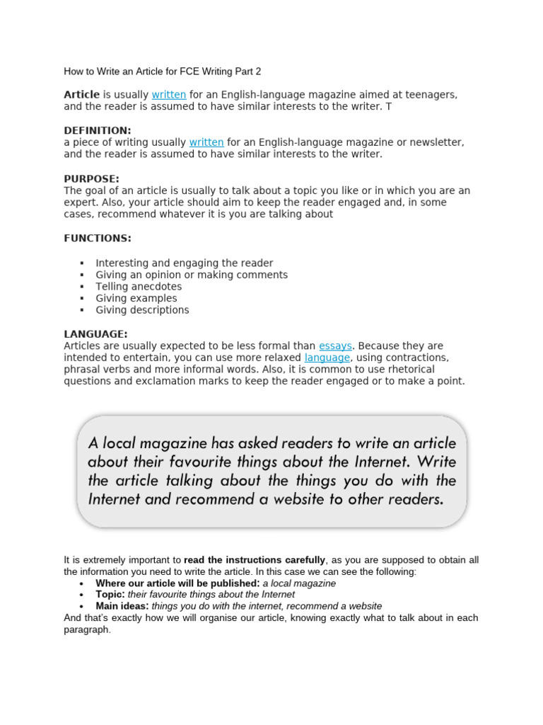 How to Write an Article for FCE Writing Part 2 | PDF