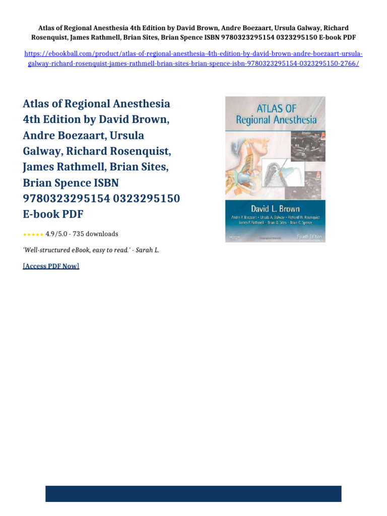 Atlas of Regional Anesthesia 4th Edition by David Brown, Andre Boezaart ...
