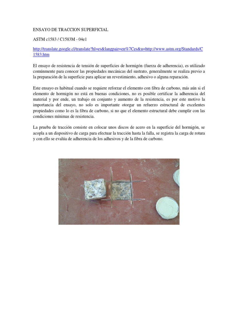 Ensayo de Traccion Superficial, Adherencia o Pulloff en Hormigon Armado ...