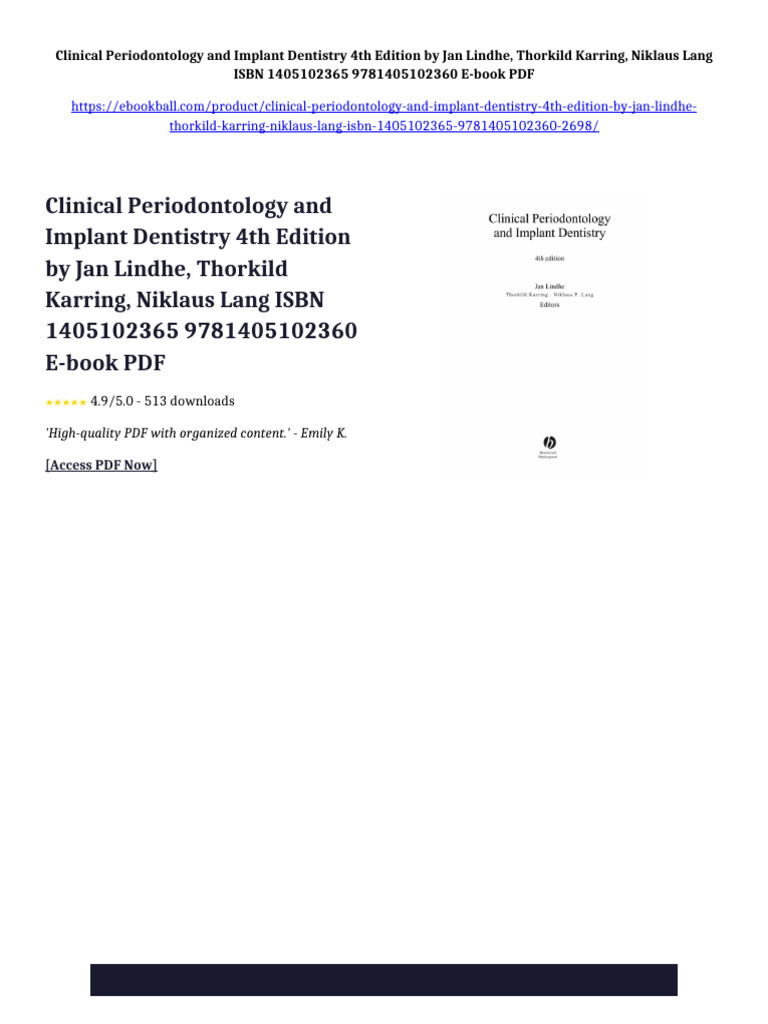 Clinical Periodontology and Implant Dentistry 4th Edition by Jan Lindhe ...