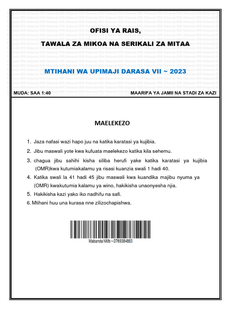 Maarifa Na Stadi Za Kazi-Vii-2023 | PDF