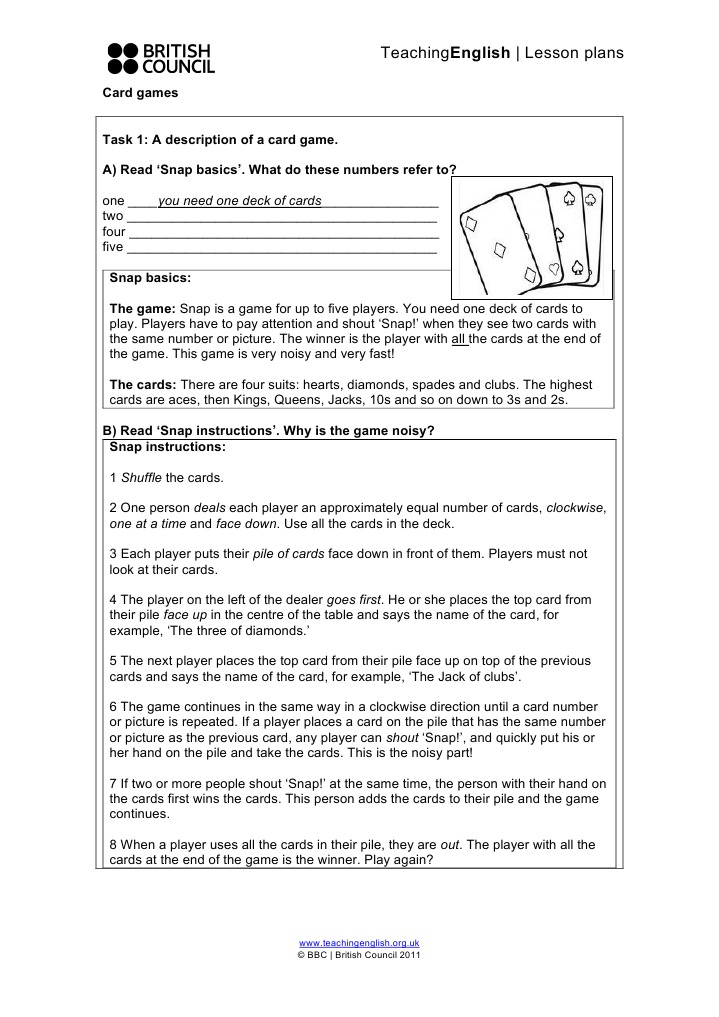 Card Games Worksheets | PDF