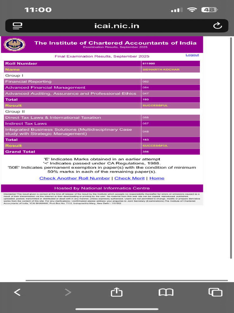 ICAI Result Exact Layout | PDF