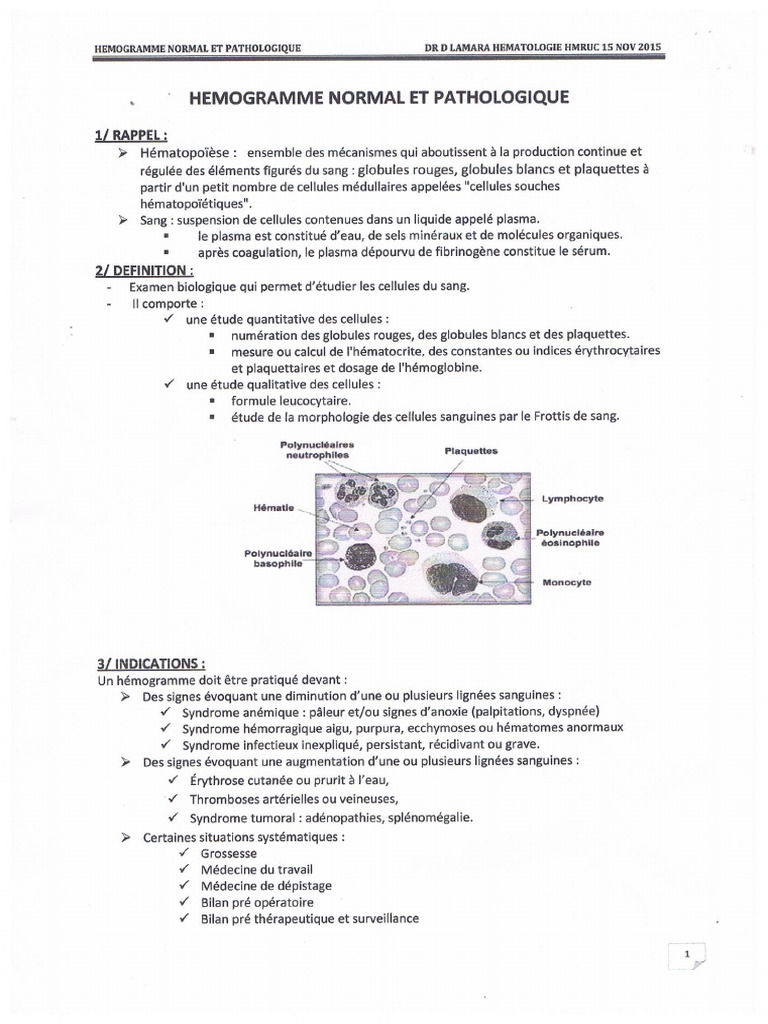 2-Hémogramme Normal Et Pathologique Cours Externat 2016 (1) | PDF