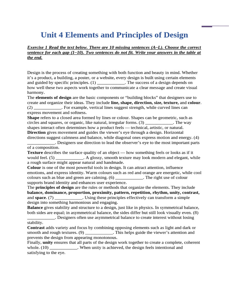Unit 4 Elements and Principles of Design - S | PDF | Composition ...