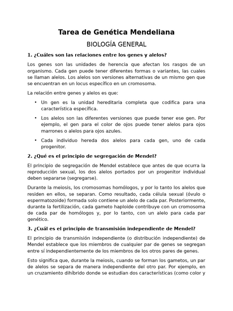 Tarea 4- Principios de La Genetica Mendeliana | PDF | Gene | Dominancia ...