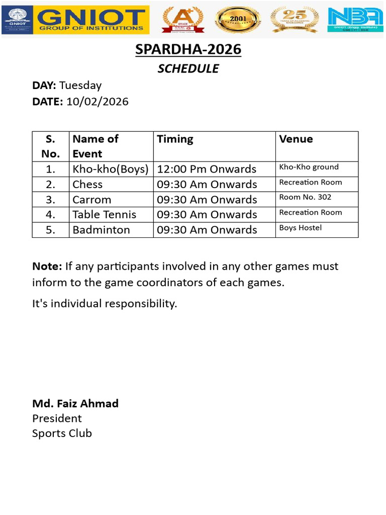 Spardha Schedule 1 1 | PDF
