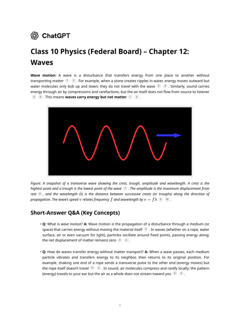 Class 10 Physics (Federal Board) - Chapter 12 - Waves | PDF | Waves ...