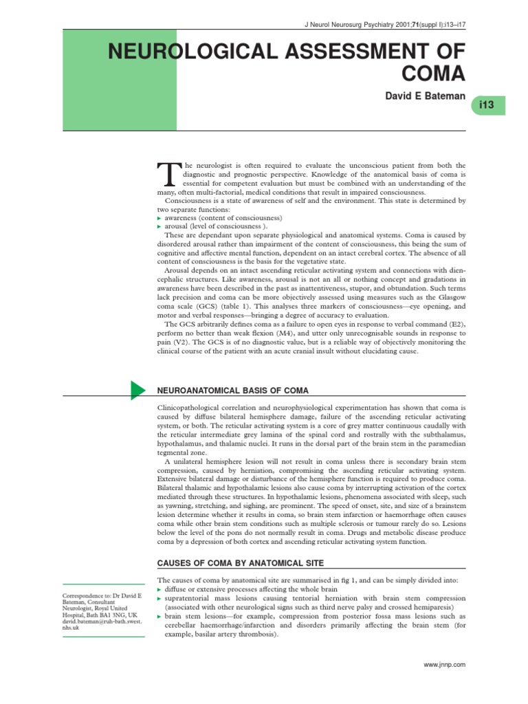 Neurological Assessment Of Coma Pdf Coma Brainstem