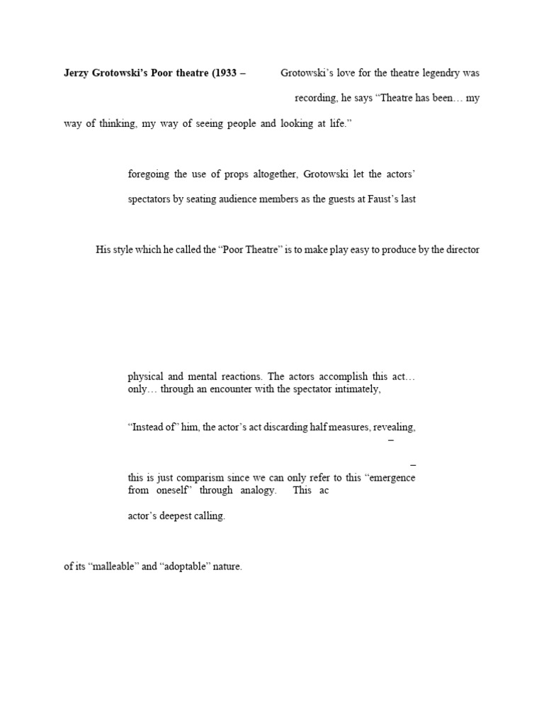 Material For Jerzy Grotowski's Poor Theatre | PDF | Performing Arts ...