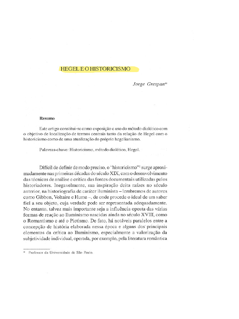 TEXTO 2 - Hegel e o Historicismo - GRESPAN | PDF