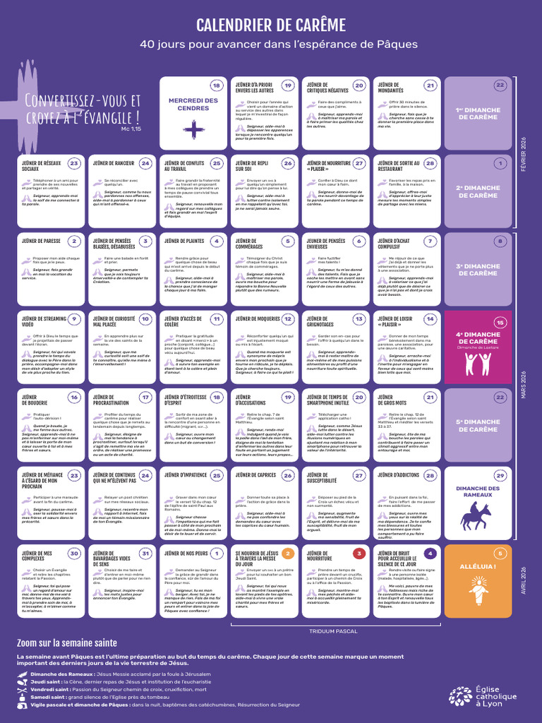 Calendrier Careme 2026 | PDF | Pâques | Fériés religieux d'avril