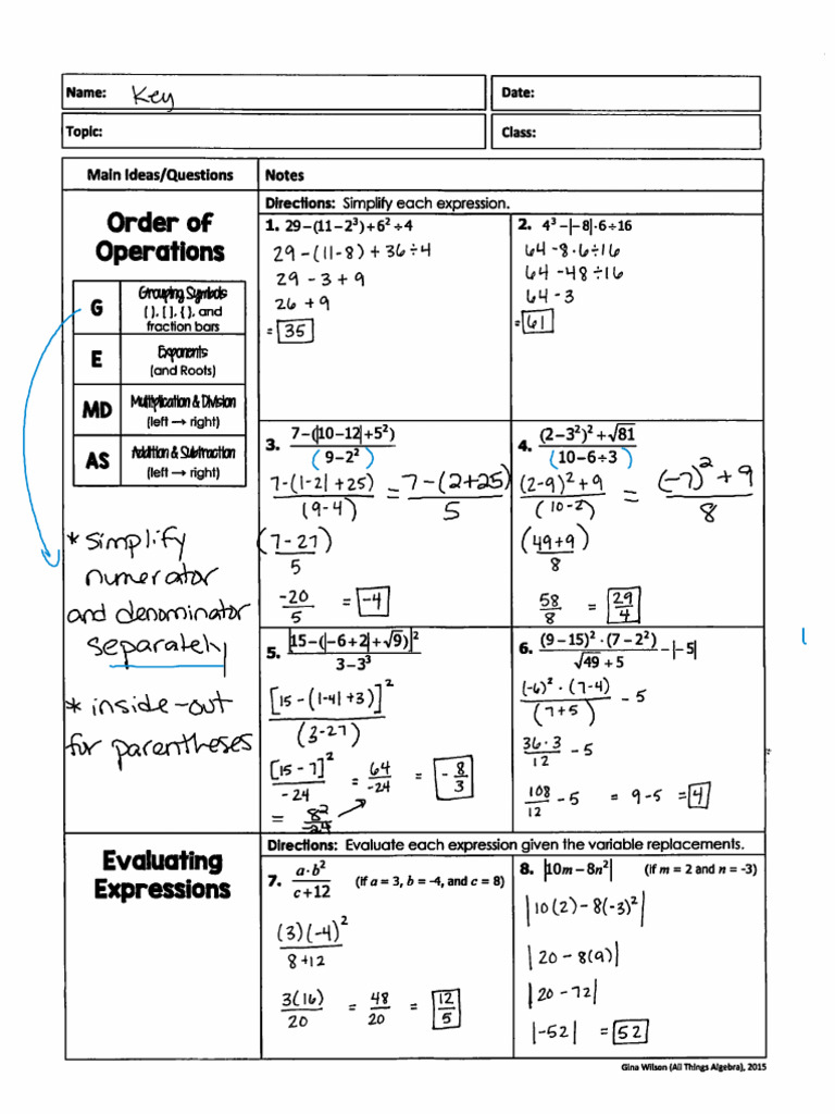 1.2 Order of Operations Completed Notes | PDF