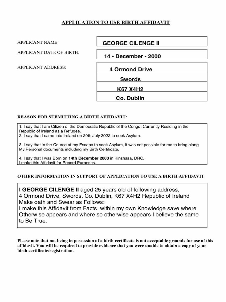 Application to Use Birth Affidavit Mar1653 | PDF