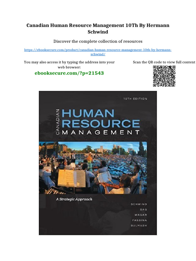 Canadian Human Resource Management 10th by Hermann Schwind Available ...