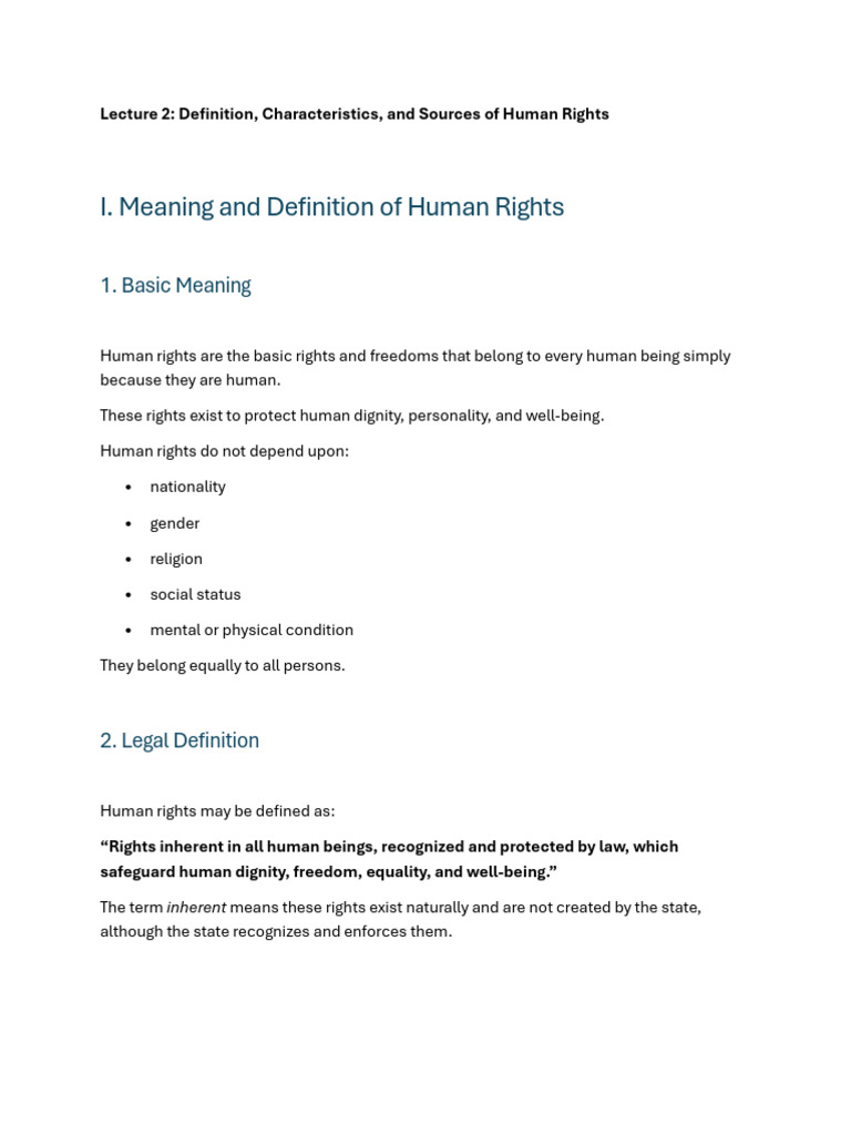 Definition, Characteristics, And Sources of Human Rights | PDF | Human ...