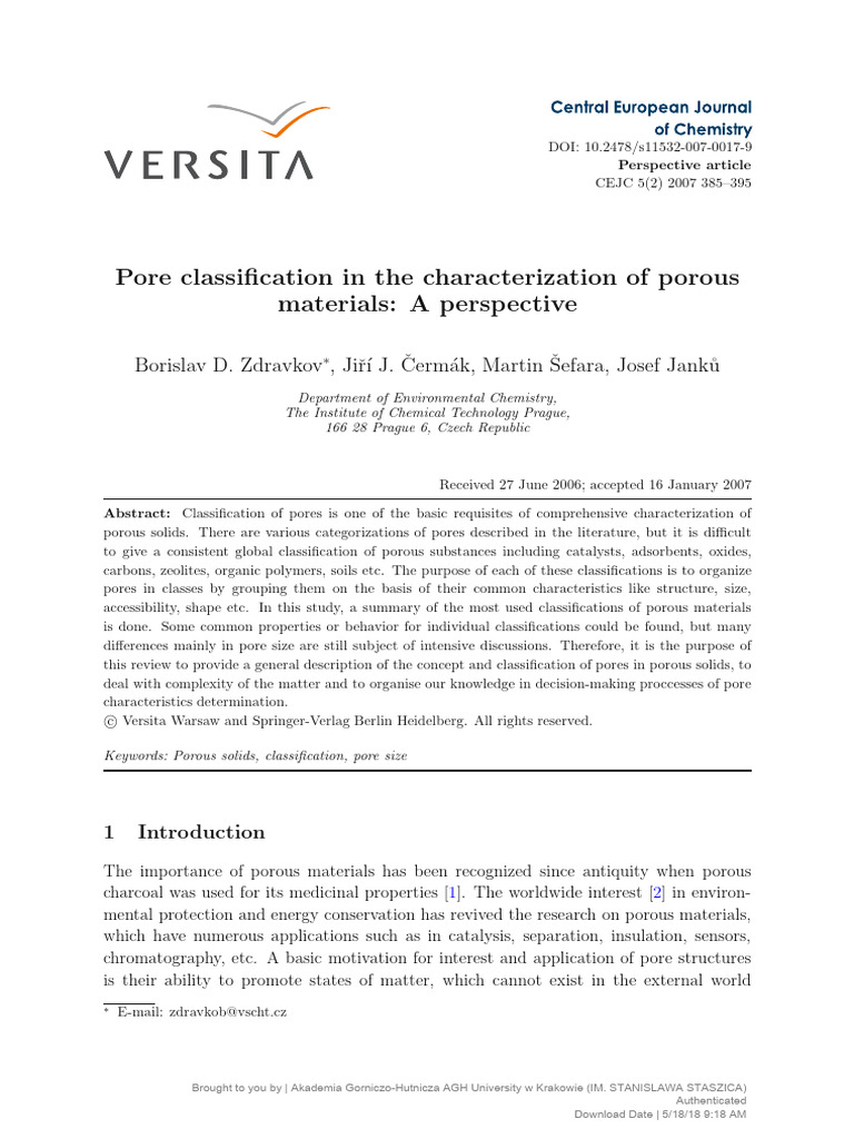 (Open Chemistry) Pore Classification in The Characterization of Porous ...