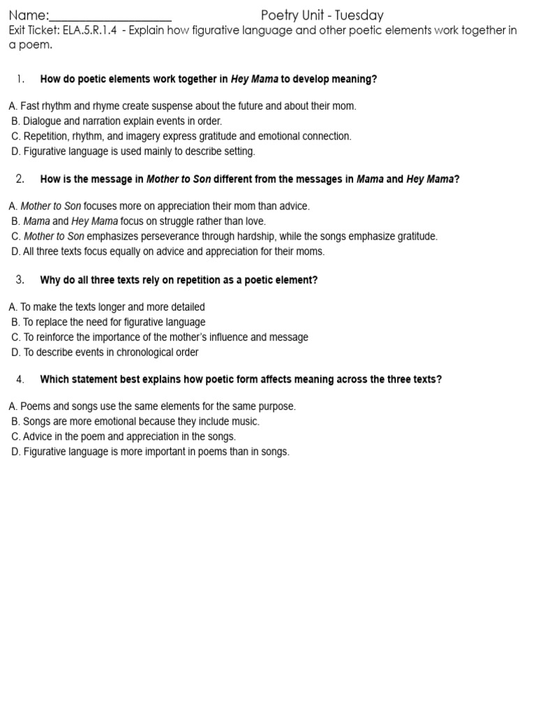 Exit Tickets - Poetry Unit 2 - Google Slides | PDF | Poetry