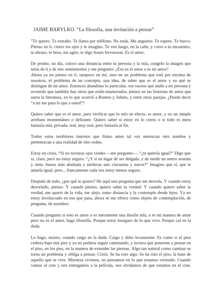 JAIME BARYLKO, Crisis Una Invitacion A Pensar | PDF | Amor