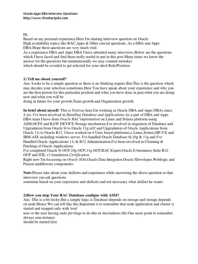 Important Apps DBA Interview Questions | PDF | Oracle Database | Cache (Computing)