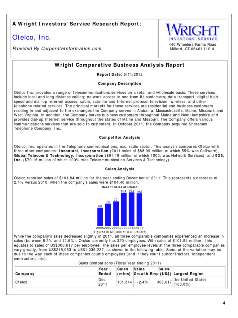 Wright - Otelco Research 2012 | PDF | Equity (Finance) | Income Statement