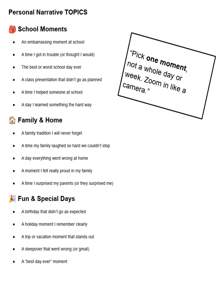 Topics - Personal Narrative - Google Slides | PDF
