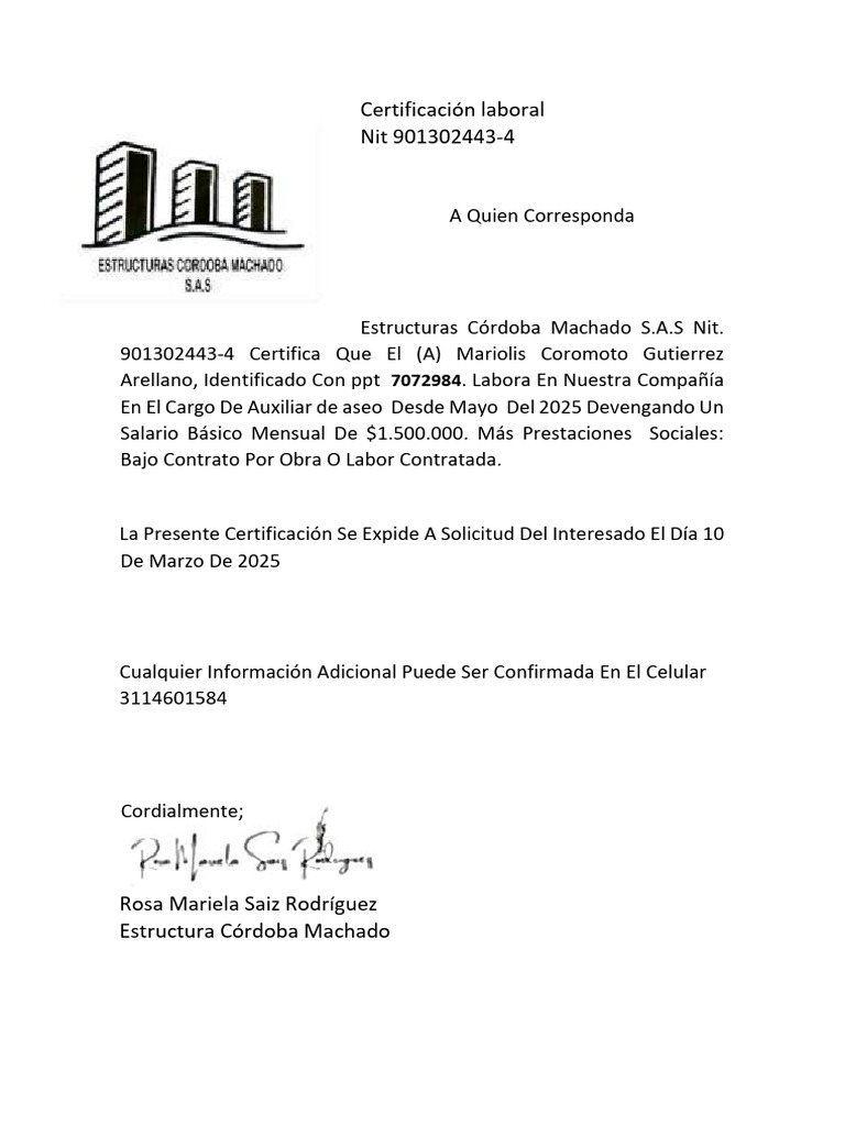 Certificación Laboral-1 Mariolis | PDF