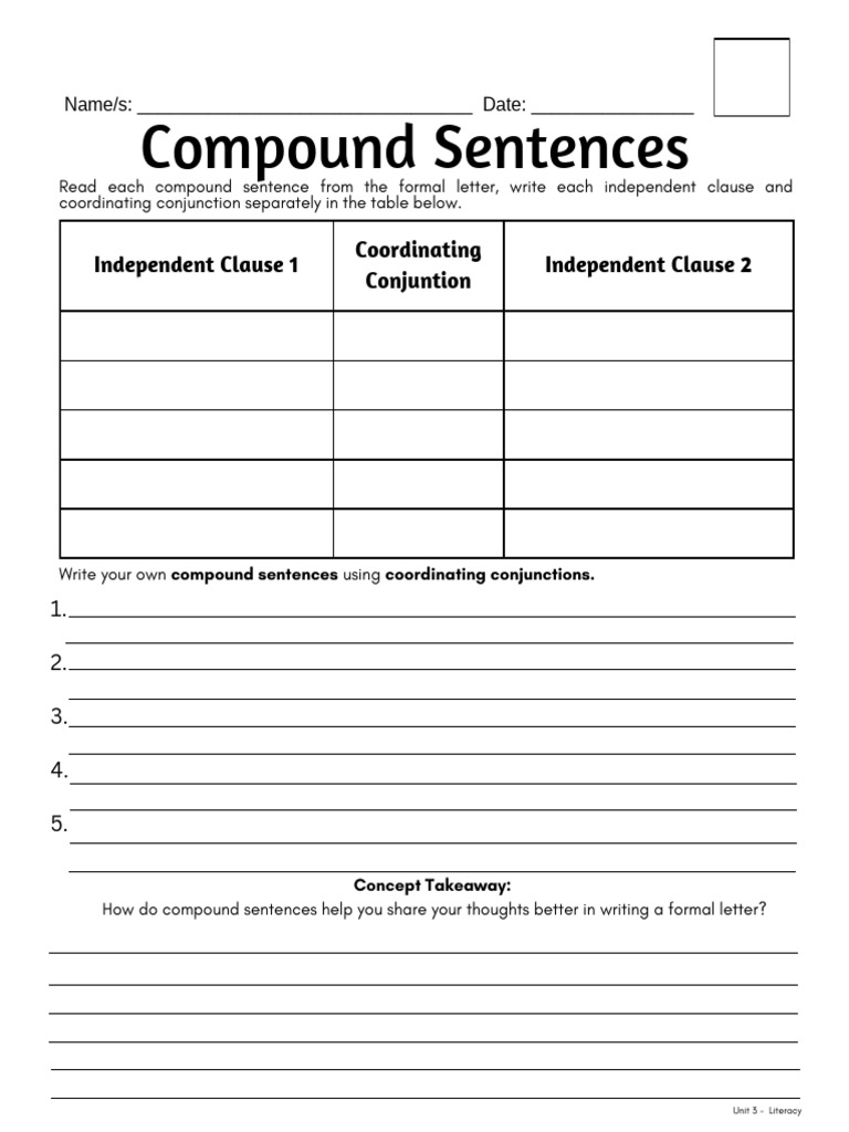 Compound Sentences Worksheet | PDF